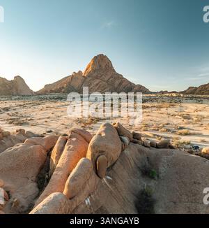 Aerial view of Spitzkoppe Peak rock formation in Namib desert, Namibia ...