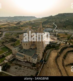 Aerial view of Bazilika Tal-Madonna Ta' Pinu Mill Gharb, church, Gozo ...