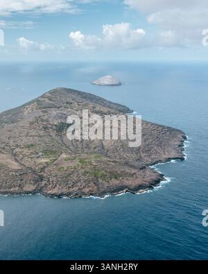 Aerial view of Round Island (Ile Ronde), Riviere du Rempart, Mauritius ...