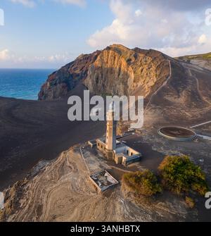 Aerial view Capelinhos volcano, lighthouse of Ponta dos Capelinhos ...