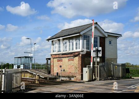 Shippea Hill railway station with automatic level crossing barriers and ...