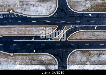 Aerial view of roads inside Cypress Bay West subdivision construction ...