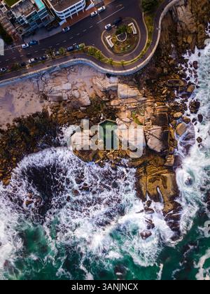 Aerial view of Saunders Rock tidal pool in summer at Bantry Bay ...