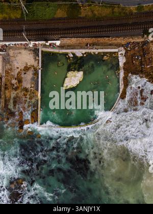 Aerial view of Dalebrook tidal pool early morning swimmers, Cape Town ...