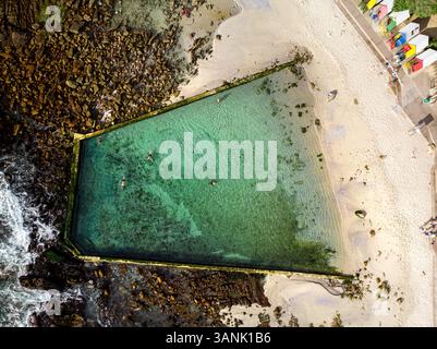 Aerial view of swimmers at St James tidal Pool, Cape Town, South Africa ...
