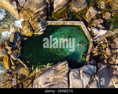 Aerial view of Saunders Rock tidal pool in summer at Bantry Bay ...