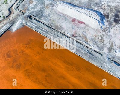 Aerial view of Velddrift salt pan orange abstract, Western Cape, South ...