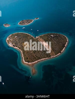 Aerial drone view of Galesnjak the Island of Love in Croatia with ...