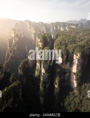 Aerial view of majestic avatar mountains and lush forest with rocky ...