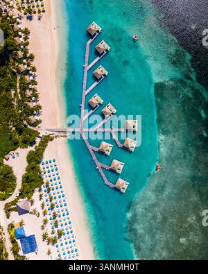 Aerial view of Coco Cay, overwater bungalow, The Bahamas Stock Photo ...