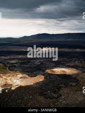 Aerial drone view of Krafla Lava Fields Leirhnjukur. Iceland Stock ...