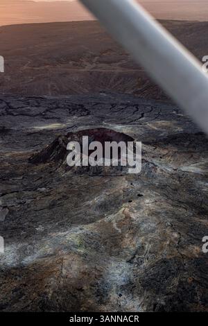Aerial view of Litli-Hrutur (Little Ram) Volcano during an eruption on ...