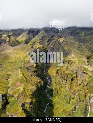 Aerial view of Fjallsarlon Iceberg and Mulagljufur Canyon, Iceland ...