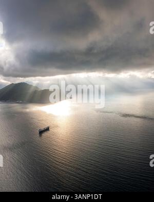 Aerial view of Summer Bay, Unalaska island, Alaska, United States Stock ...