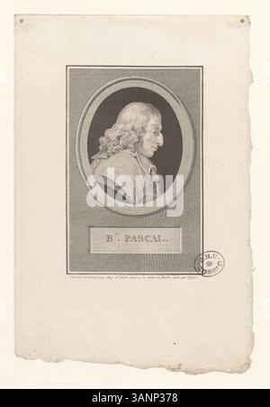 Blaise Pascal's portrait, engraved by Augustin Pajou, a prominent 18th ...