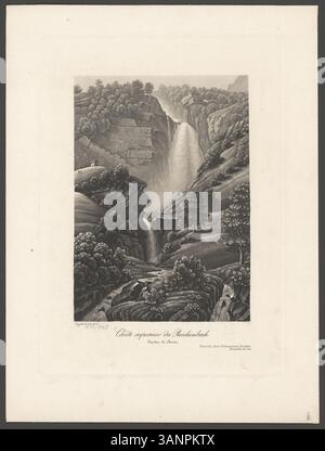 This etching and aquatint print depicts the Reichenbach waterfall in ...