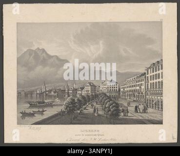 Etching and aquatint print of Lucerne, Switzerland. Published by Johann ...