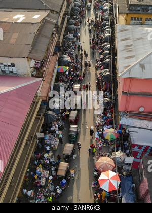 Freetown, Sierra Leone - 16 April 2022: Aerial view of people in the ...