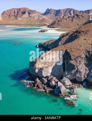 Aerial view of beautiful Balandra beach with turquoise water and ...