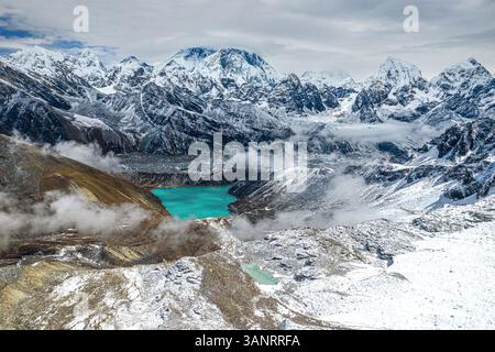 Aerial view of Gokyo lake with Cholatse mountain, Taboche mountain, and ...