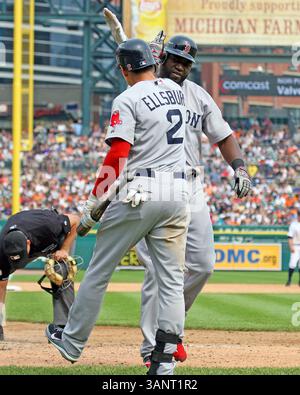 Detroit Tigers center fielder JaCoby Jones (40) has his hand looked at ...