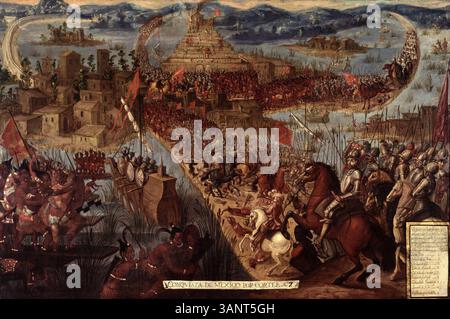The 'Conquista de Tenochtitlan' depicts the Spanish conquest of the ...