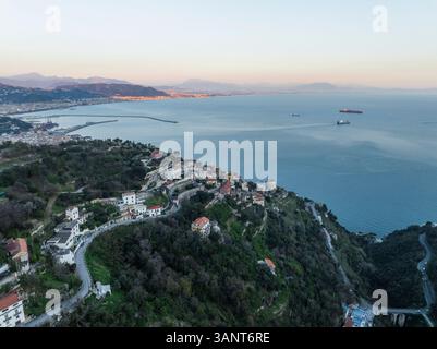 Aerial view of Albori, a small town along the Amalfi Coast, Salerno ...