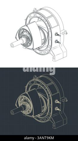 Isometric blueprints of a wankel rotary engine stylized vector ...