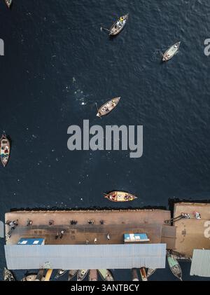 Aerial view of bustling Sadar Ghat with vibrant boats on the Buriganga ...