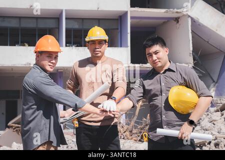 Demolition control supervisor of construction team on demolished ...