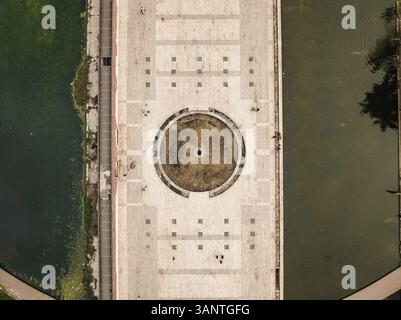 Aerial view of the Museum of Independence with geometric patterns and ...