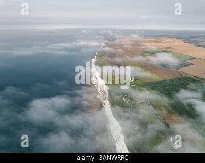 drone landscape view of St. Margaret's at Cliffe on the White Cliffs of ...