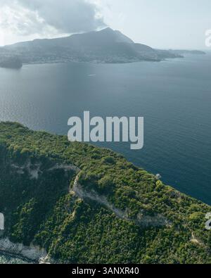 Aerial view of Vivara Island at sunset on Procida Island, view of the ...