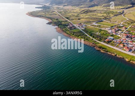 Limni Volvi lake in Greece, aerial view Stock Photo - Alamy