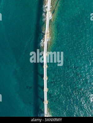 Aerial view of Vivara bridge connecting Vivara Island Natural reserve ...
