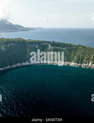 Aerial view of Vivara Island at sunset on Procida Island, view of the ...
