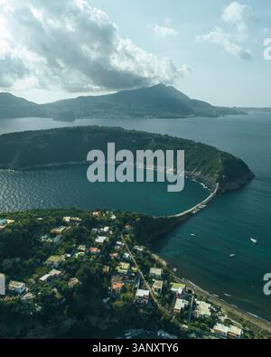 Aerial view of Vivara Island at sunset on Procida Island, view of the ...