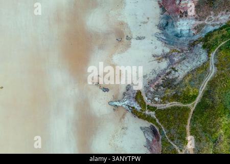 Aerial view of Praia Baleal, an endless beach along the ocean coastline ...