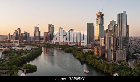 Austin, TX - 10 April 2025: Aerial panoramic skyline of Austin Texas ...