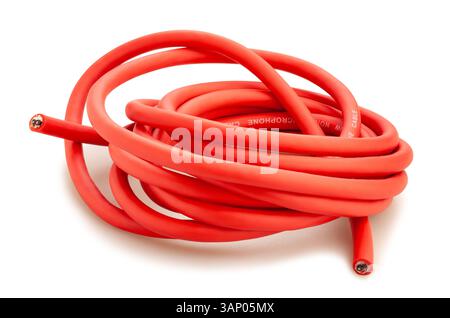 red microphone cable path isolated on white Stock Photo - Alamy