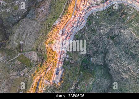 Aerial view of Centuripe, a small town on mountain crests in Enna ...