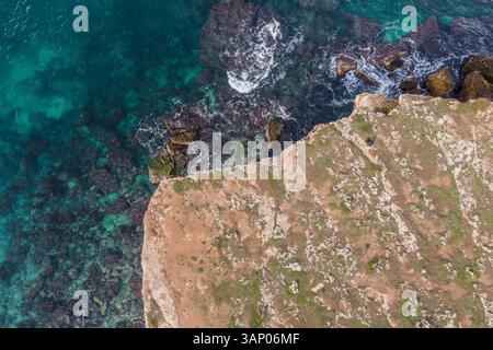 Aerial view of Punta della Mola coastline on Plemmirio Natural Reserve ...