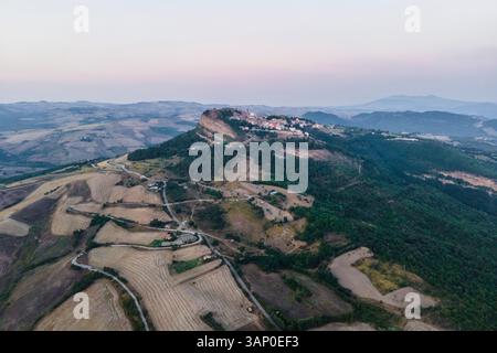 Aerial view of Cairano, a small town on the hilltop, Irpinia, Avellino ...