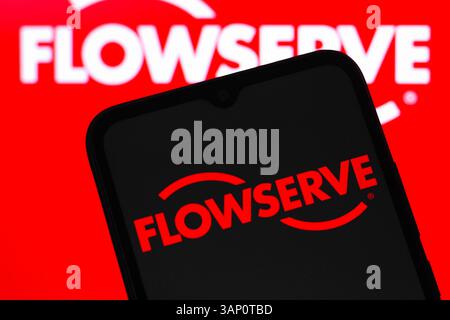 In this photo illustration the Flowserve Corporation logo seen ...