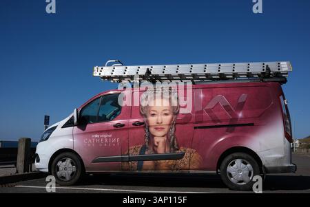 Sky television van image of actress Helen Mirren advertising Catherine ...