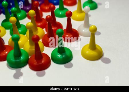 Colorful pawns on white background. Social inclusion concept Stock ...