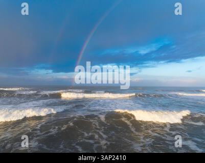 Aerial view of serene mocrocks beach at dawn with beautiful pacific ...