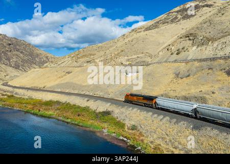 Aerial view of the beautiful Yakima River winding through the scenic ...