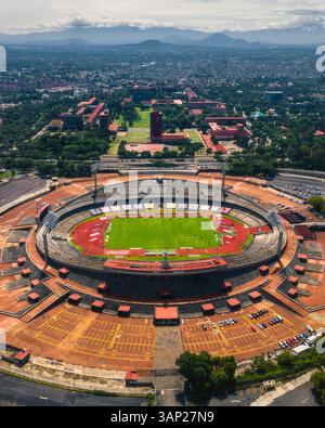 Aerial view of Estadio Olimpico, an university stadium in Mexico City ...