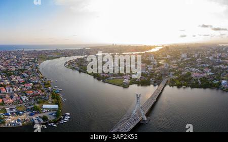 Aerial view of Lagos Lekki Ikoyi link bridge showing parts of Lekki, Ikoyi and Banana Island ...